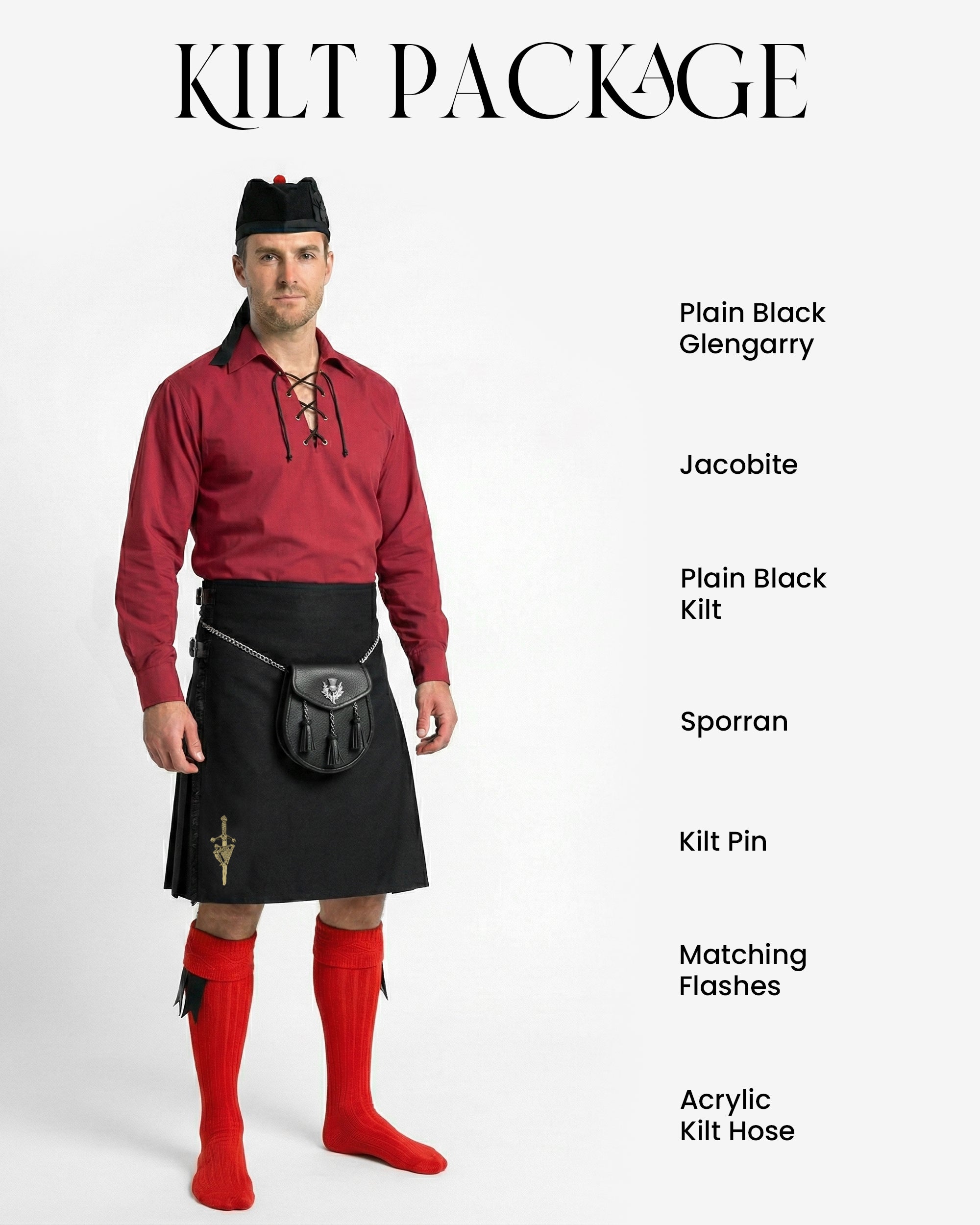 Acrylic Kilt Package | Plain Black – Highland Redstone UK